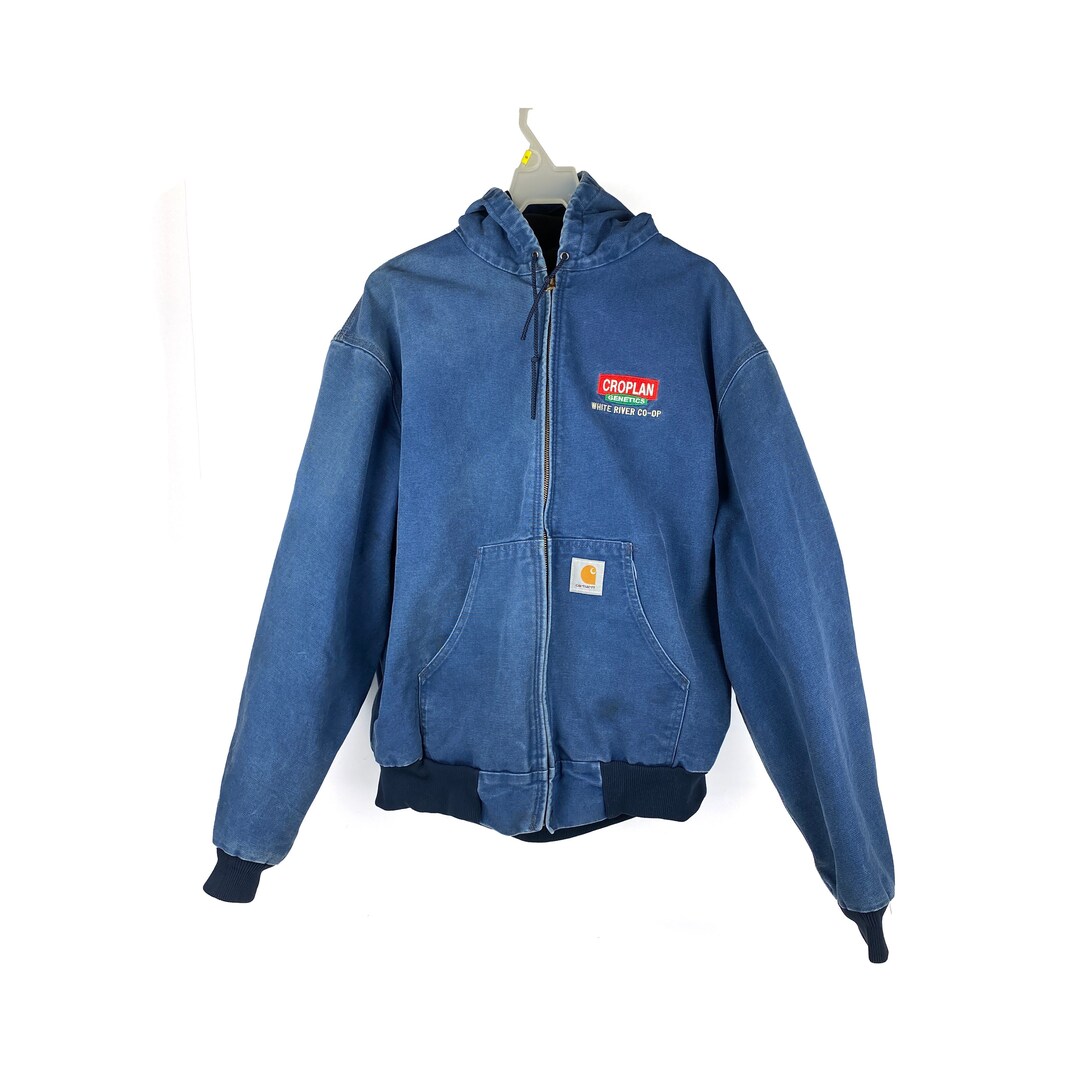 Vtg CARHARTT Men Blue Duck Canvas Distressed Jacket 2XL Lined Hooded ...