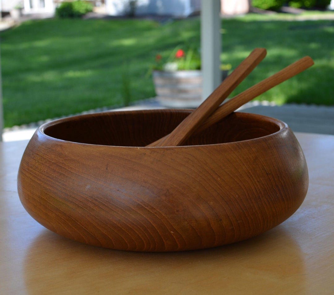 Vtg Mid Century Modern PHIL CRAFT Teak Wood Salad Bowl 3-pc Set ...