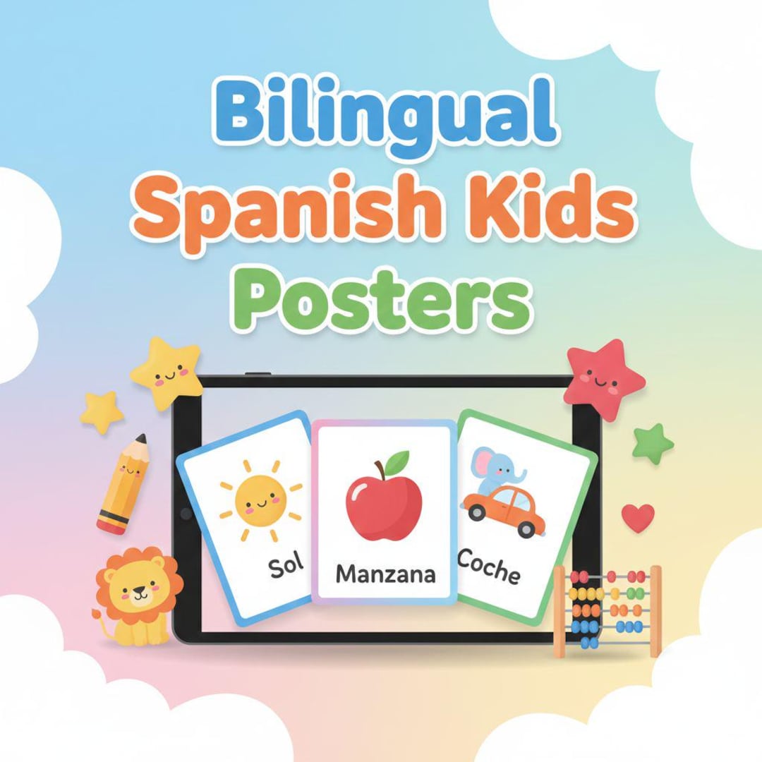 Bilingual Spanish English Kids Learning Poster, Activity Book (digital ...