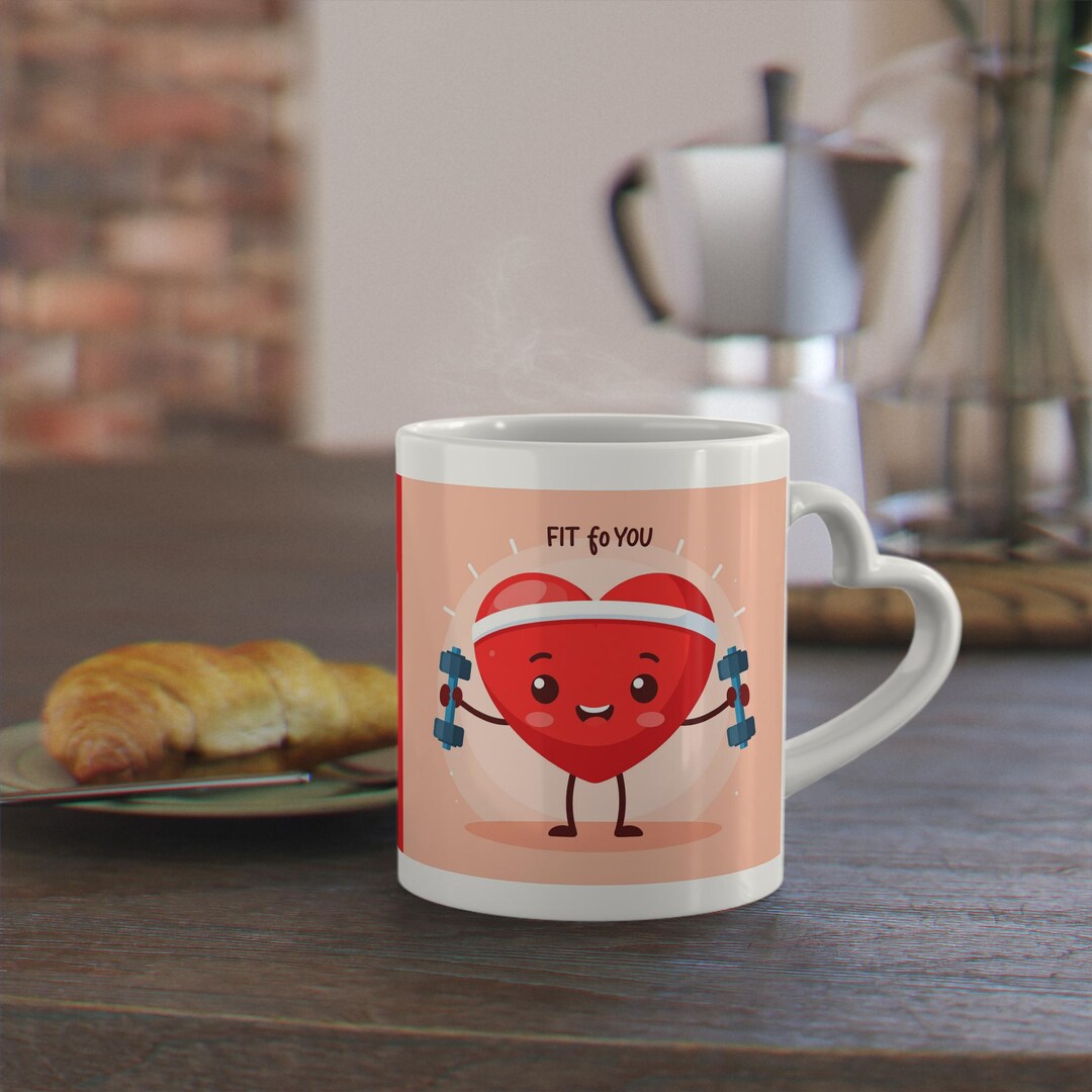 Heart Handle Fitness Mug | Dumbbell Character, 11oz Ceramic - Etsy