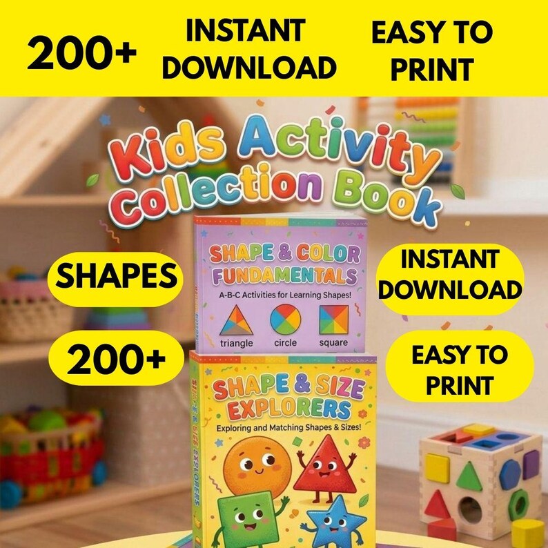 Kids Activity Shapes Book Printable Bundle, Age 3 to 6, 200+ Pages ...