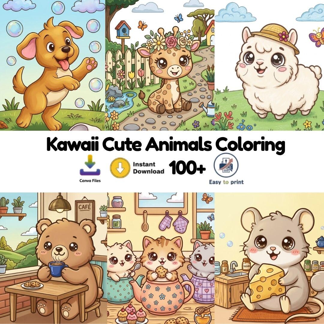 Kawaii Animal Coloring Pages, 100+ Printable Relaxing Art (digital ...