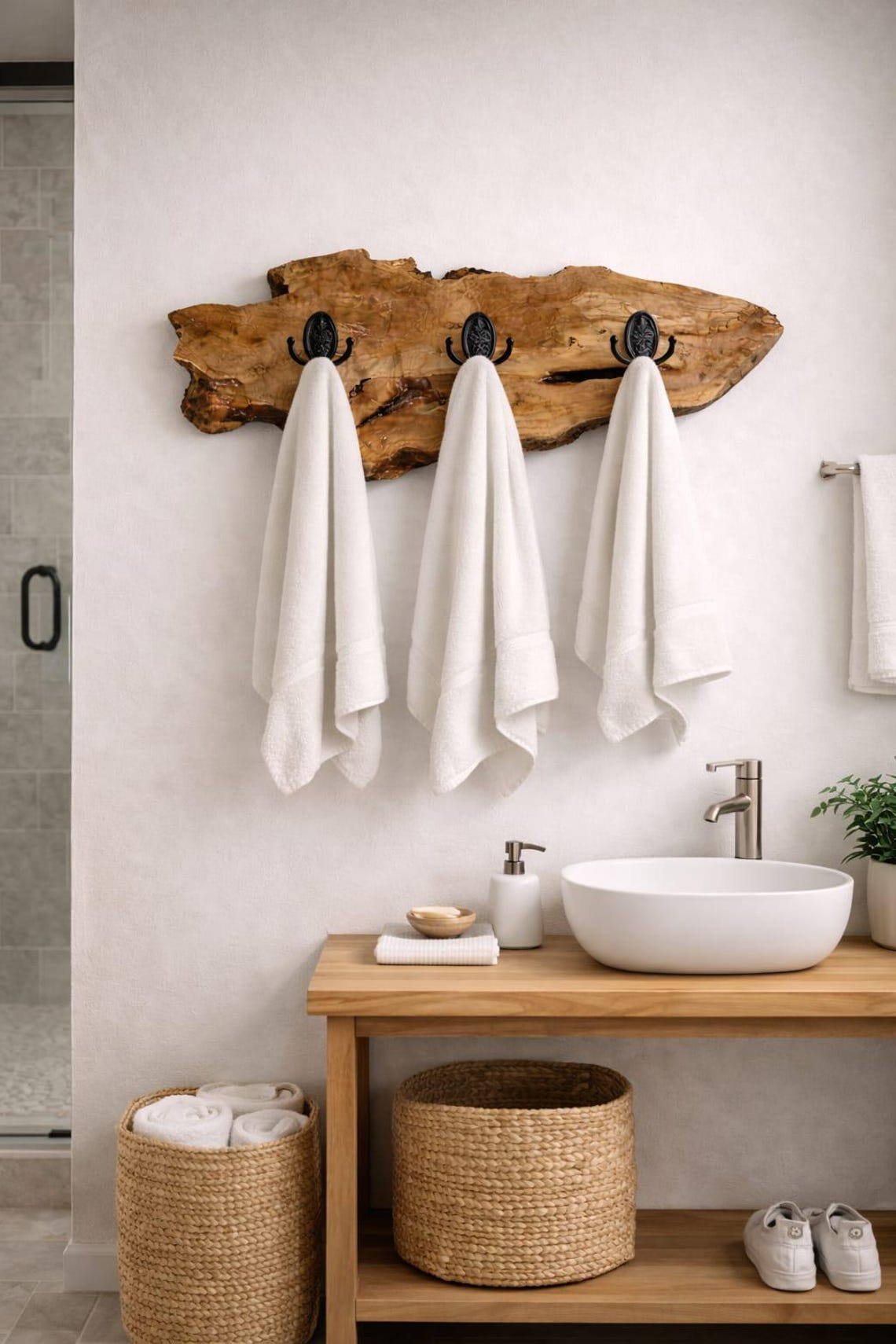 Handmade Live Edge Wood Coat Rack, Rustic Wall Mounted Hanger, Natural ...
