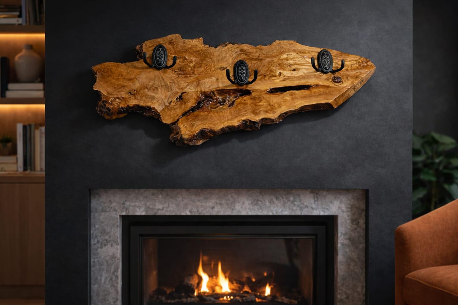 Handmade Live Edge Wood Coat Rack, Rustic Wall Mounted Hanger, Natural ...