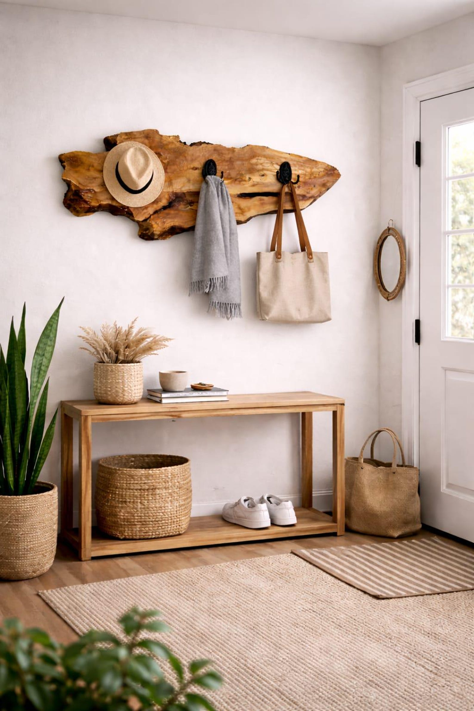 Handmade Live Edge Wood Coat Rack, Rustic Wall Mounted Hanger, Natural ...