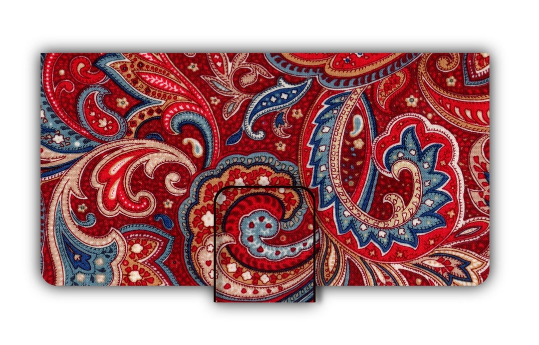 Checkbook Cover Large Paisley Red and Blue Fabric Use for Checks ...
