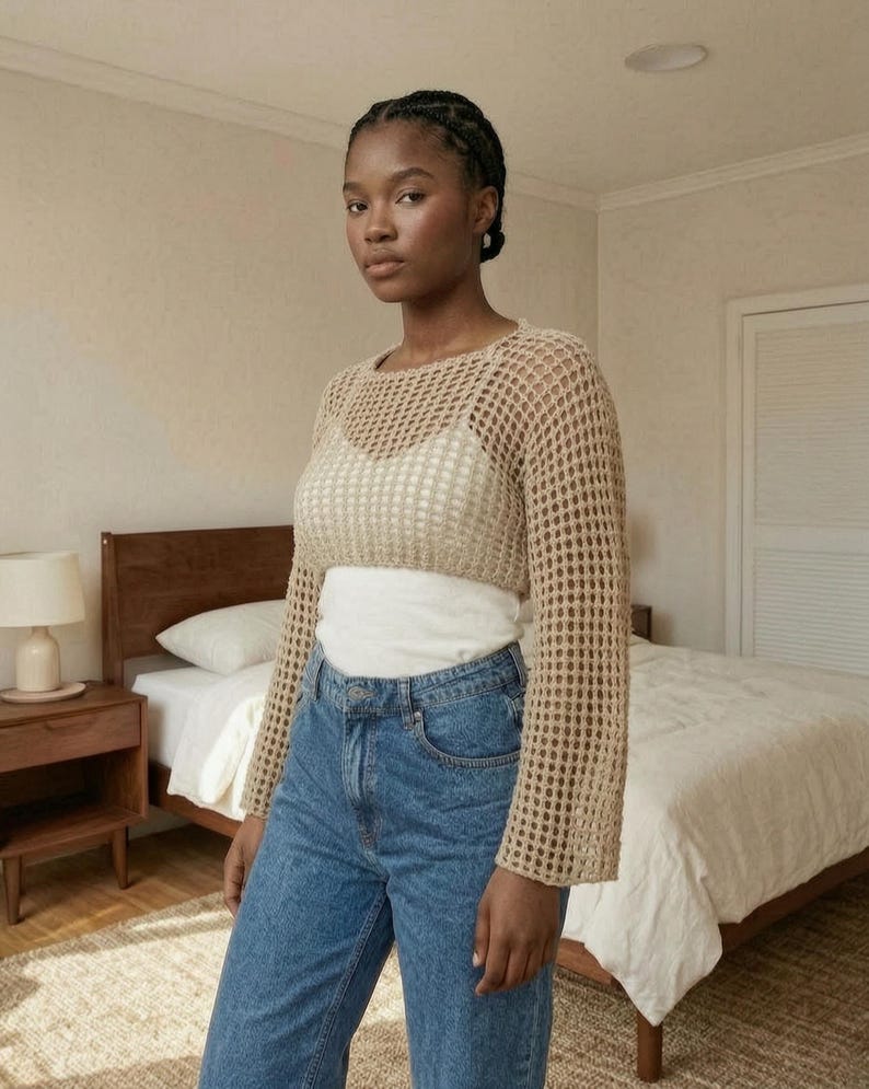 Crochet Mesh Top Pattern PDF, Fishnet Sweater Crochet Pattern, Boho ...