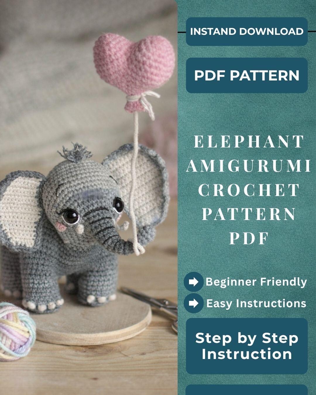 Elephant Amigurumi Crochet Pattern PDF, Cute Baby Elephant Toy, Crochet ...