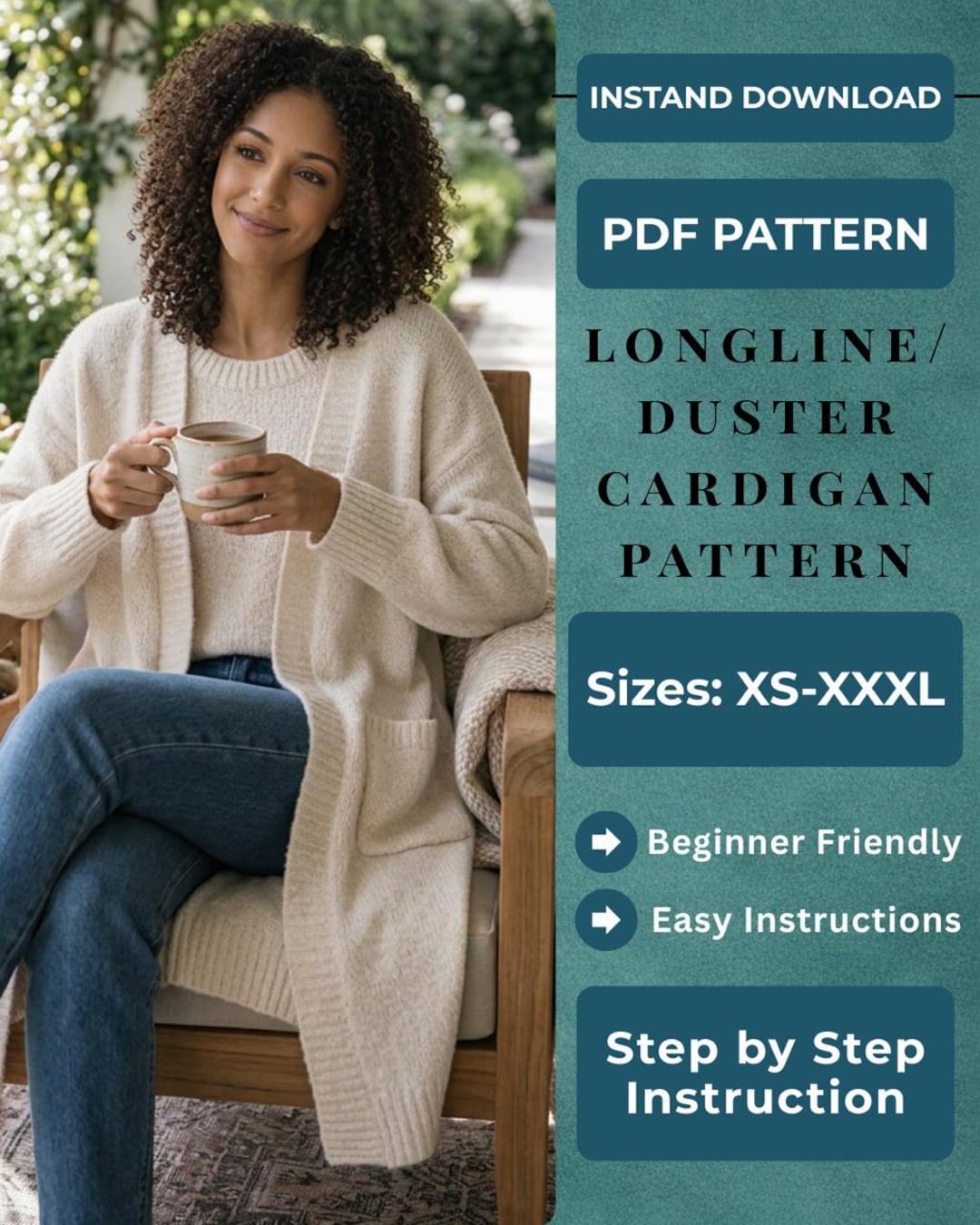 Longline Cardigan Knitting Pattern PDF | Chunky Oversized Duster ...