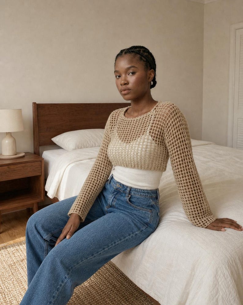 Crochet Mesh Top Pattern PDF, Fishnet Sweater Crochet Pattern, Boho ...