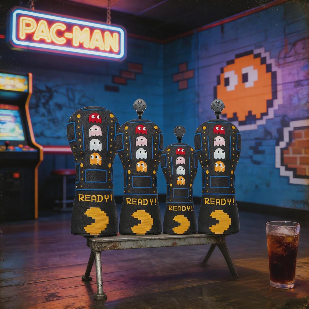 Retro Arcade Pac-man Golf Headcovers Set Pixel Ghost PU Leather Driver ...