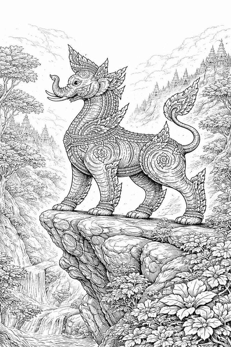 Thai Mythical Creatures Coloring Pages – 20 Highly Detailed Adult ...