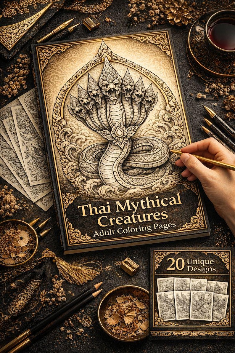 Thai Mythical Creatures Coloring Pages – 20 Highly Detailed Adult ...