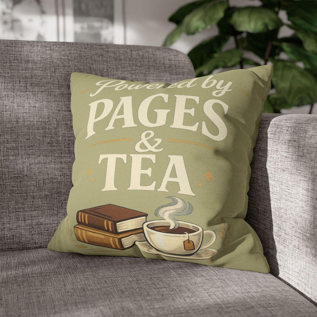 Powered by Pages & Tea Pillow Cover Bookish Throw Pillow Cover Reading ...