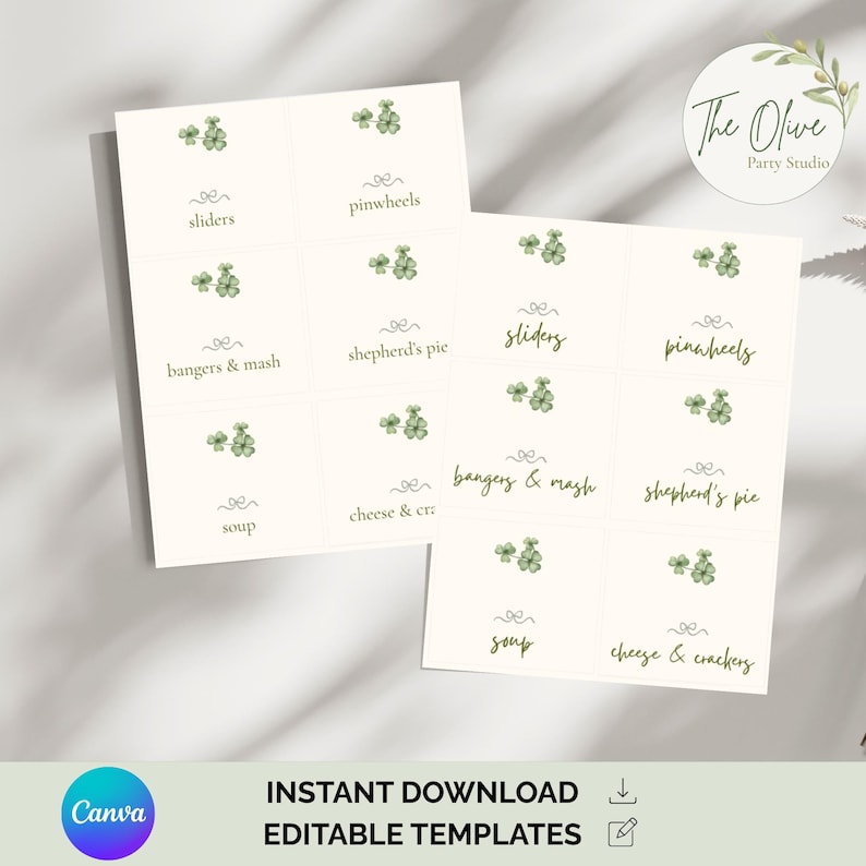 St. Patrick's Day Table Tents | Watercolor Shamrock Place Cards ...
