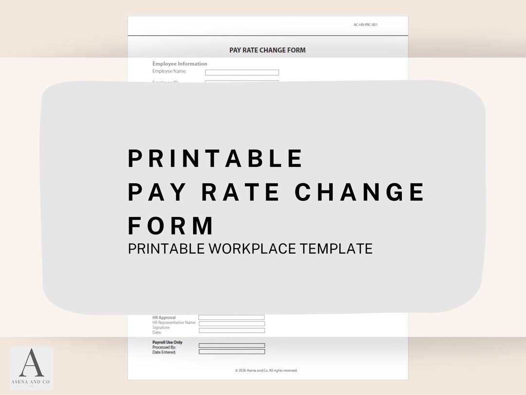 Pay Rate Change Form | Printable HR Workplace Template - Etsy