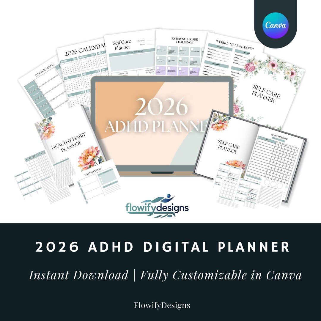 2026 ADHD Planner for Adults | Digital Productivity Organizer (PDF ...