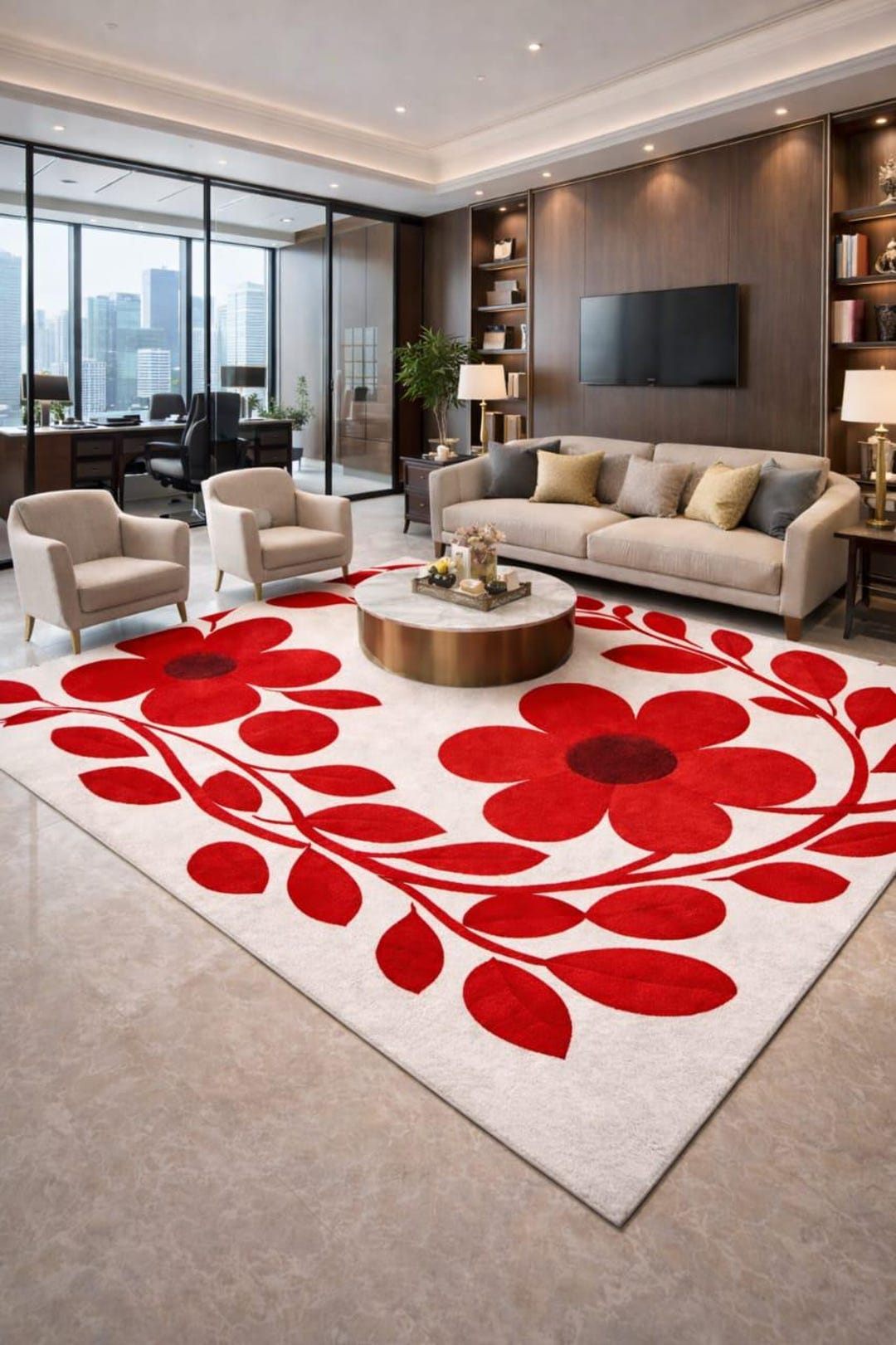 Luxury Red Floral Area Rug | Modern Flower Design Carpet | Living Room ...
