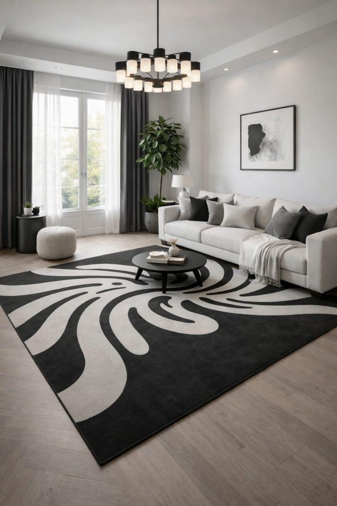Modern Black and White Abstract Area Rug, Luxury Contemporary Living ...