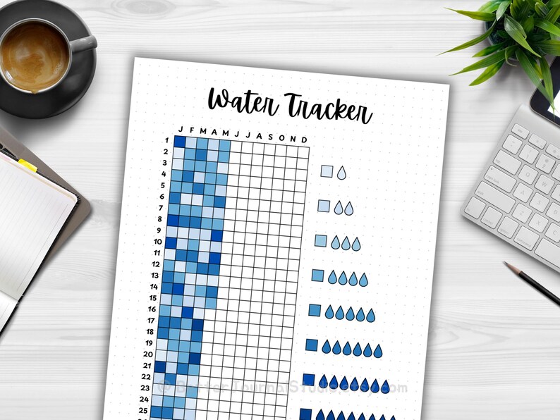 Water Tracker | Printable Bullet Journal Page for Daily Hydration Log ...
