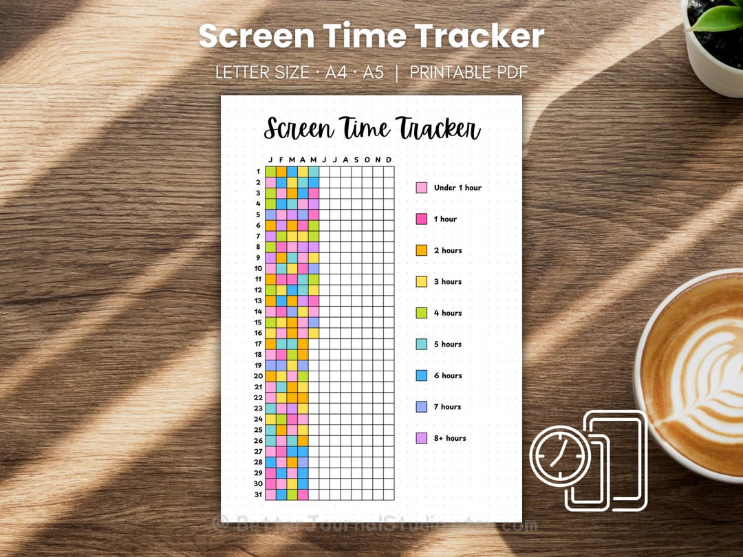 Screen Time Tracker | Printable Bullet Journal Page for Tracking Daily ...