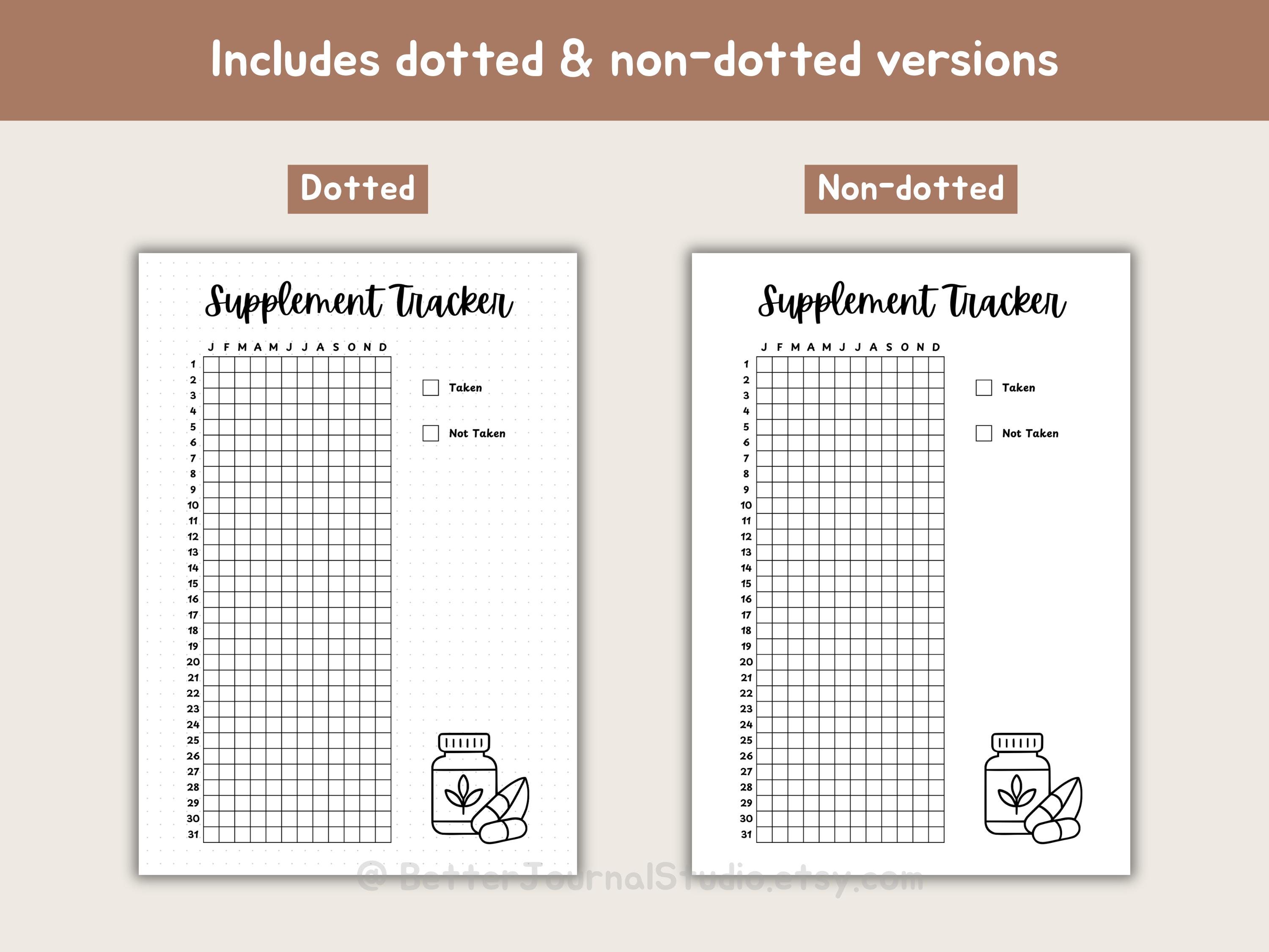 Supplement Tracker | Printable Bullet Journal Page for Vitamins ...