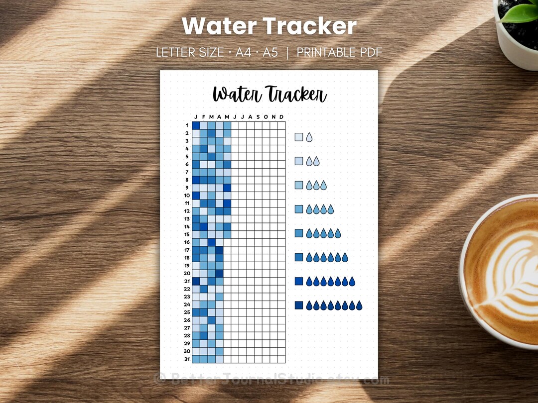 Water Tracker | Printable Bullet Journal Page for Daily Hydration Log ...
