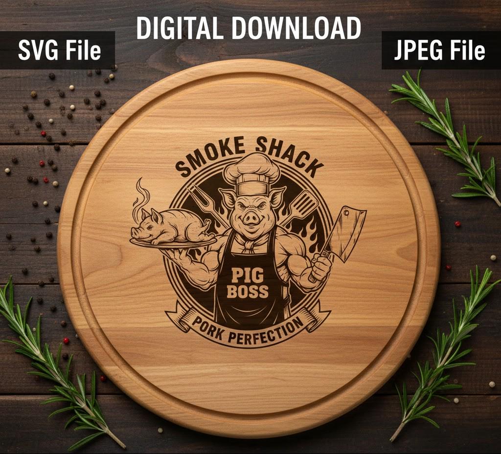 Smoke Shack Pig Boss SVG for Laser Engraving - Pork Perfection Design ...