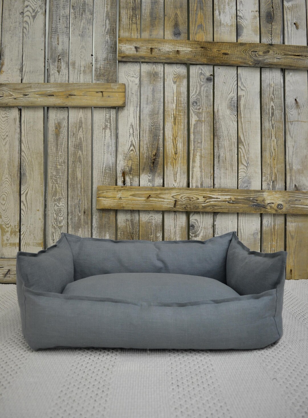 Natural Linen Dog Bed – Grey Blue, Washable Pet Bed (medium) - Etsy