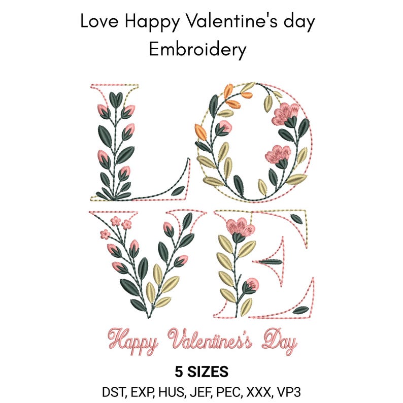 Floral LOVE Embroidery Design | Valentine's Day Script (5 Sizes ...