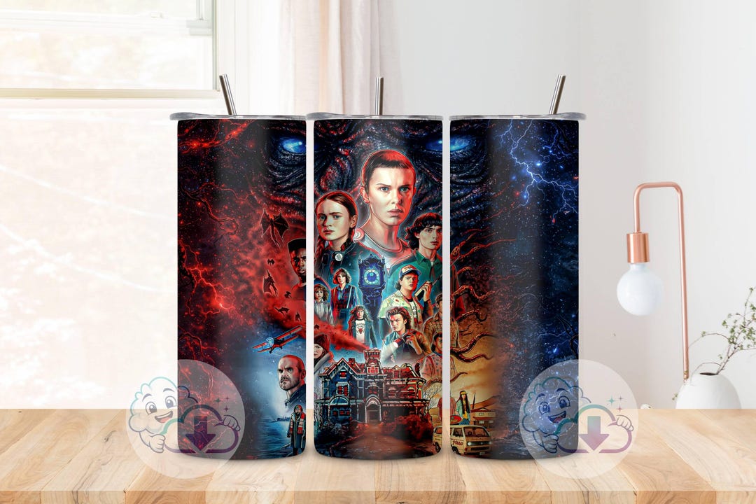 Stranger-style Things Vibes 20oz Skinny Tumbler Wrap PNG | 80s Sci-fi ...