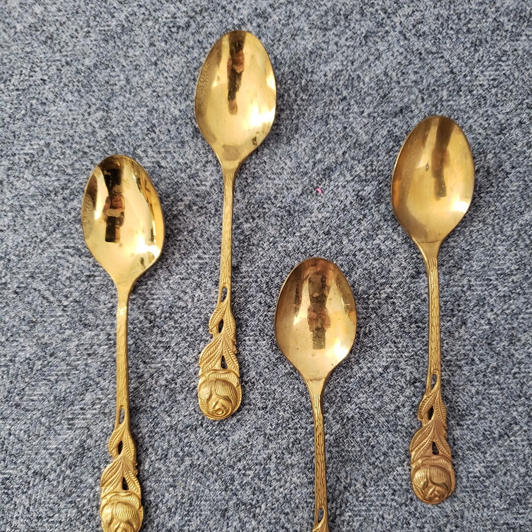 Gold Teaspoons Rose Design Set of Four - Etsy