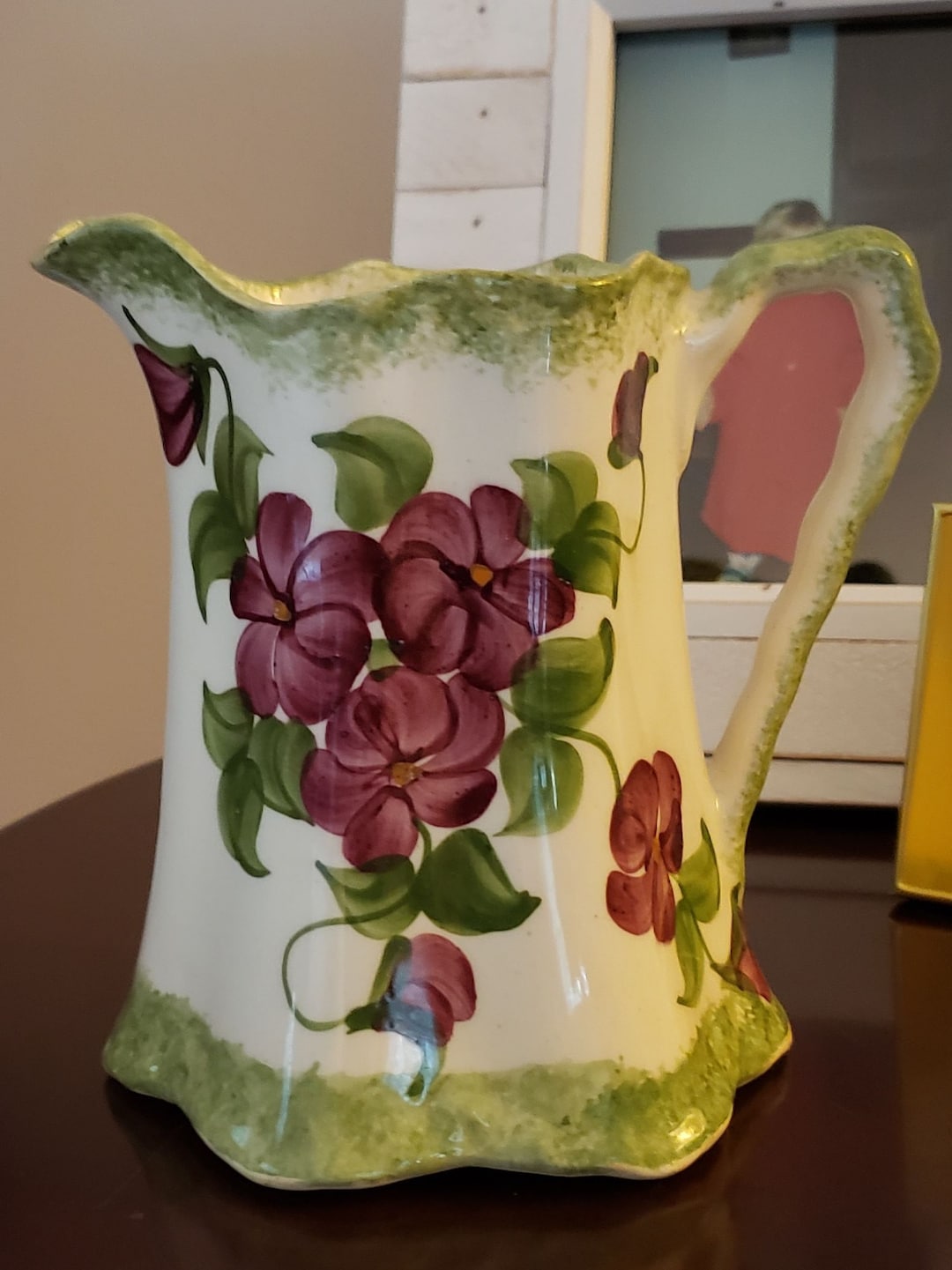 Vintage Ceramic Pitcher With Floral Design - Etsy