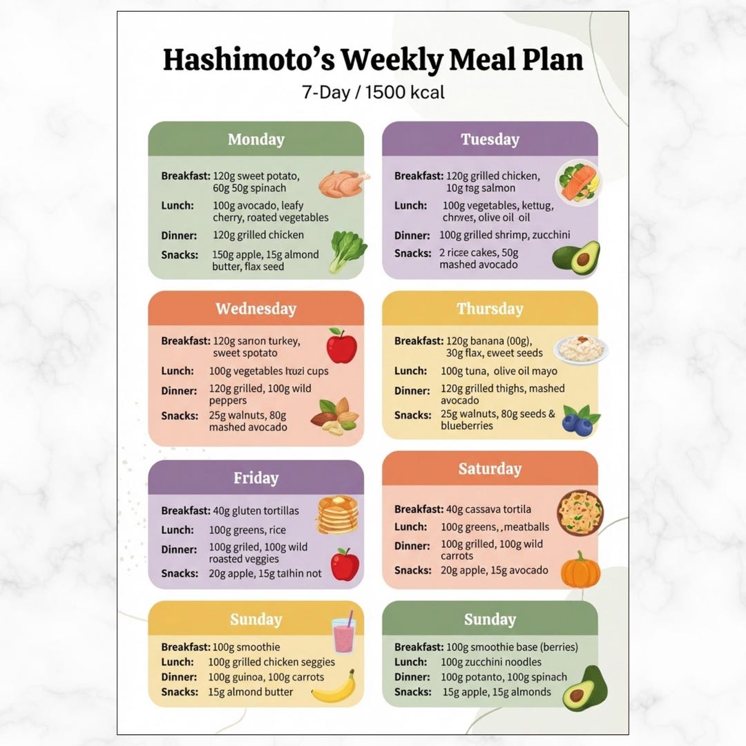 Hashimoto 7 Day Meal Plan, Thyroid Diet Menu List, Hypothyroid Chart ...