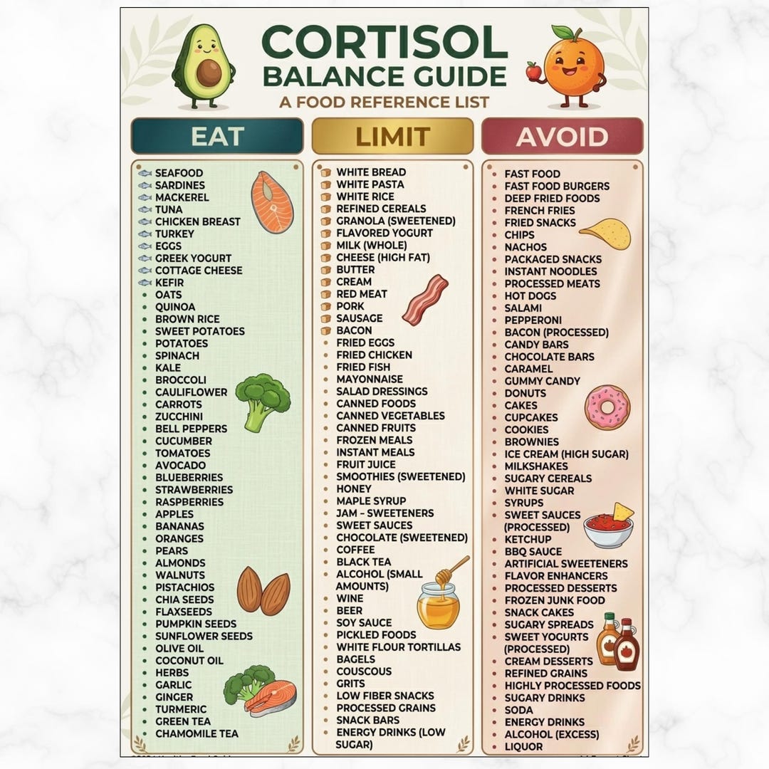 Cortisol Food List Printable, Cortisol Diet Foods, Cortisol Foods List ...
