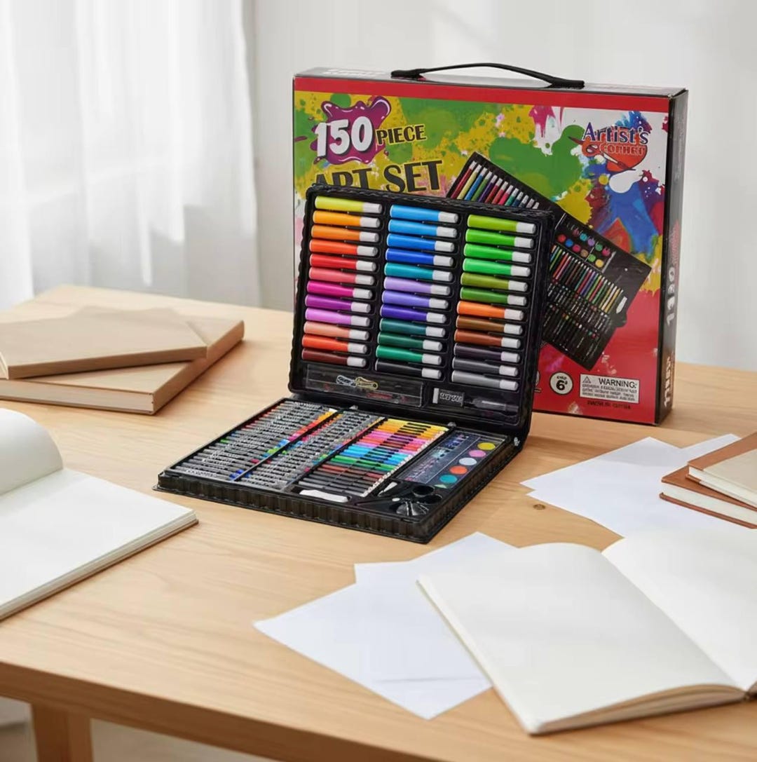 150 Piece Kids Art Set With Case – Drawing, Coloring & Watercolor ...