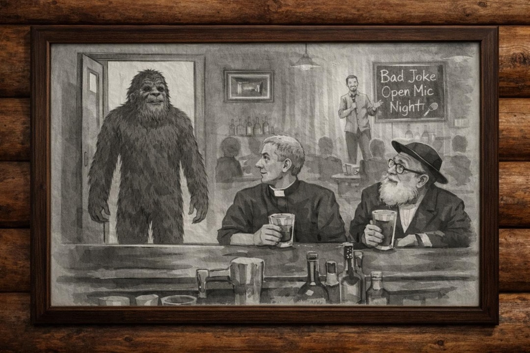 Bigfoot Bad Bar Joke | Funny Sasquatch Art Print | Framed - Etsy