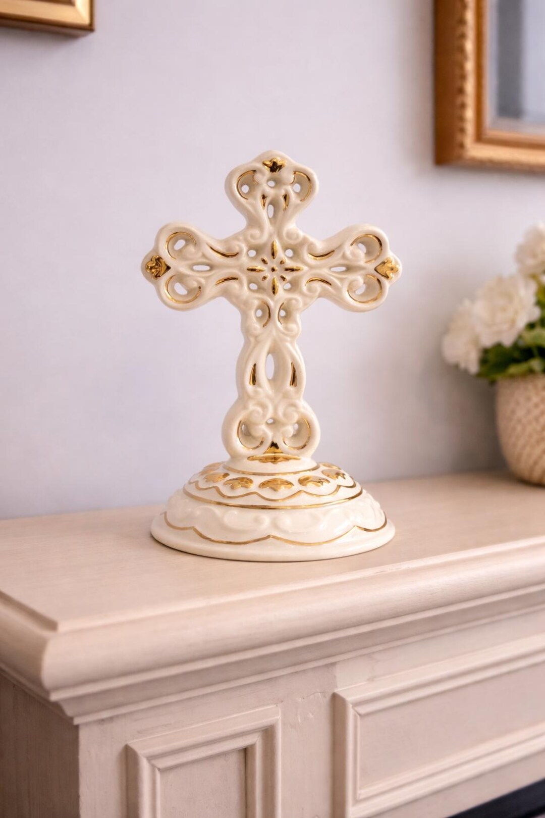 Lenox Ivory Porcelain Cross, 24k Gold Accents, Vintage Religious Gift ...