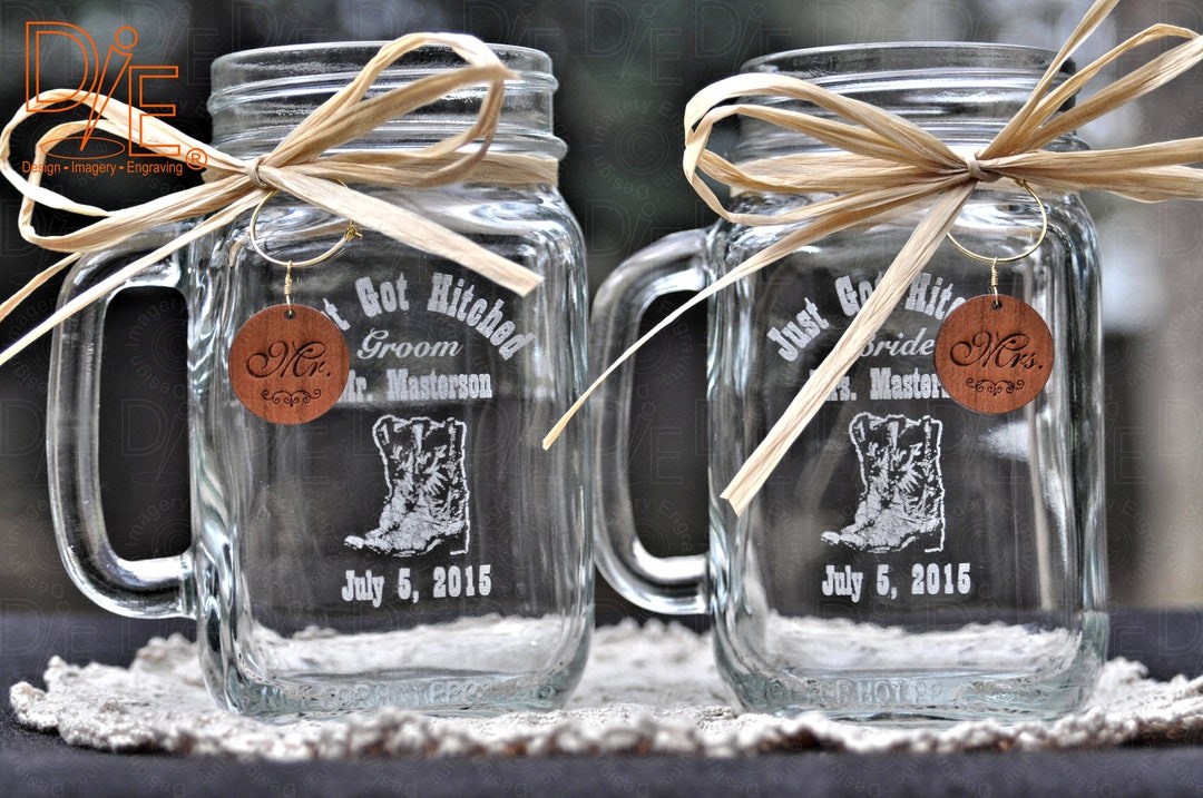Cowboy Boot Mason Jars, Personalized Mason Jar Mugs, Bride and Groom ...