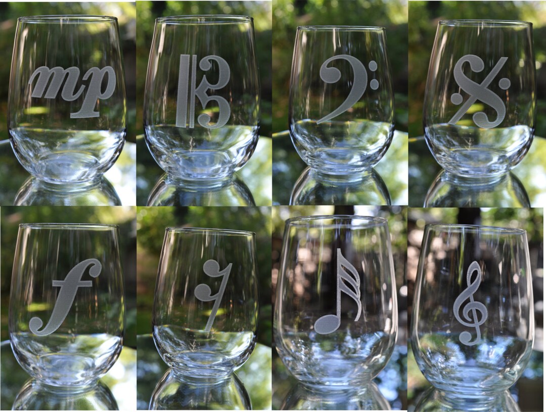 Music Note Wine Glass Set of 8 Optional Personalization Crystal or ...