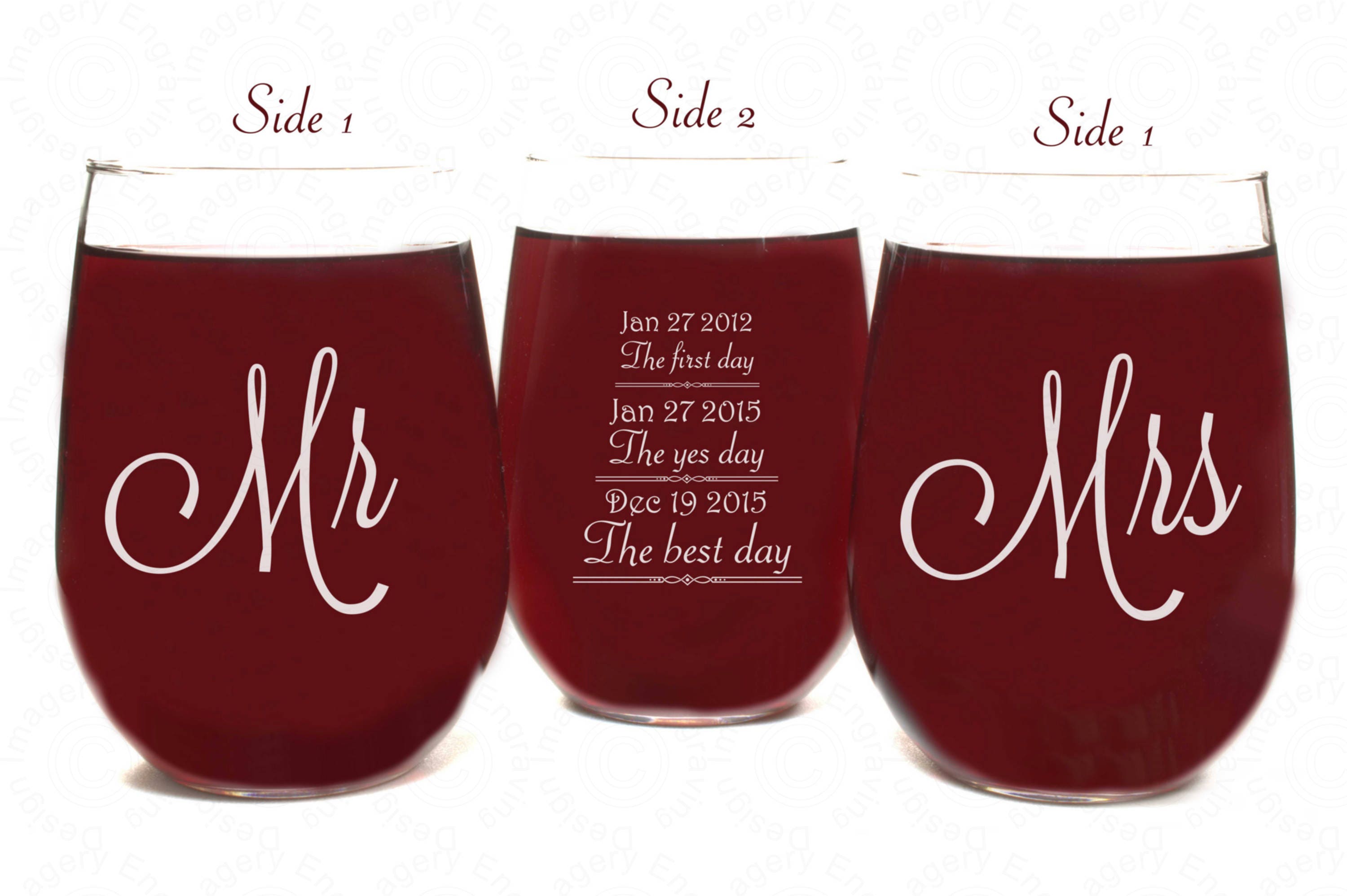 Mr And Mrs Stemless Wine Glasses With First Day Yes Day And Etsy