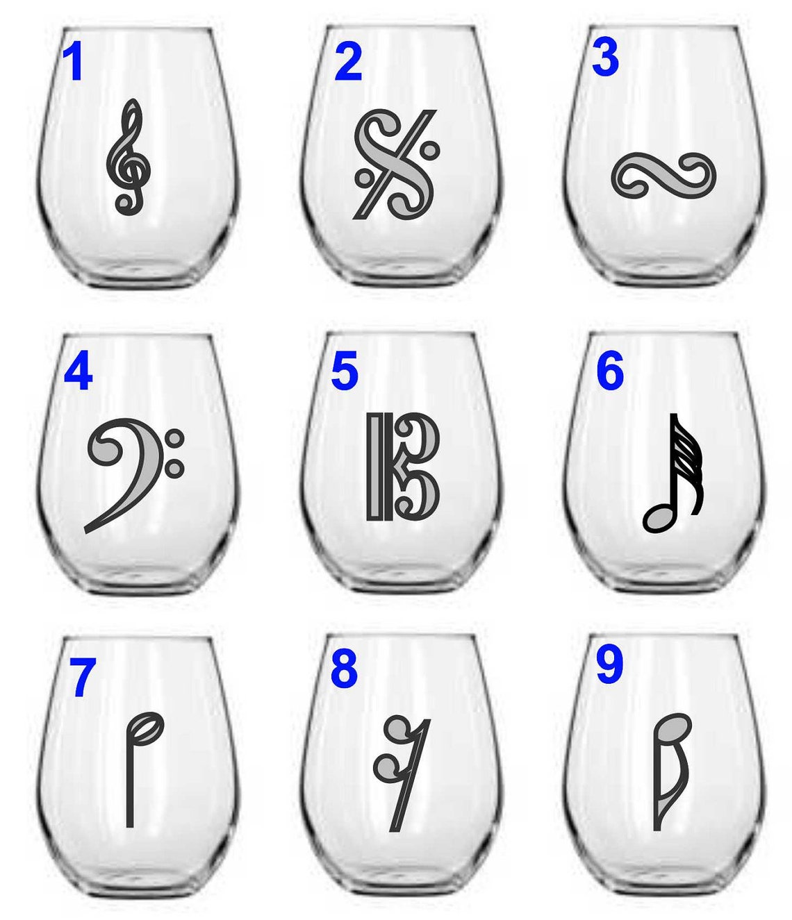 Music Notes Wine Glasses Set of 2 With Choice of Glass and - Etsy