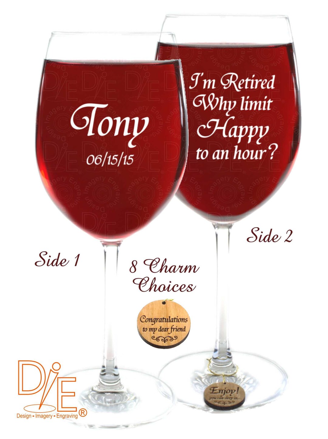 Retirement Gift Wine Glass, Crystal Engraved on Both Sides - Etsy