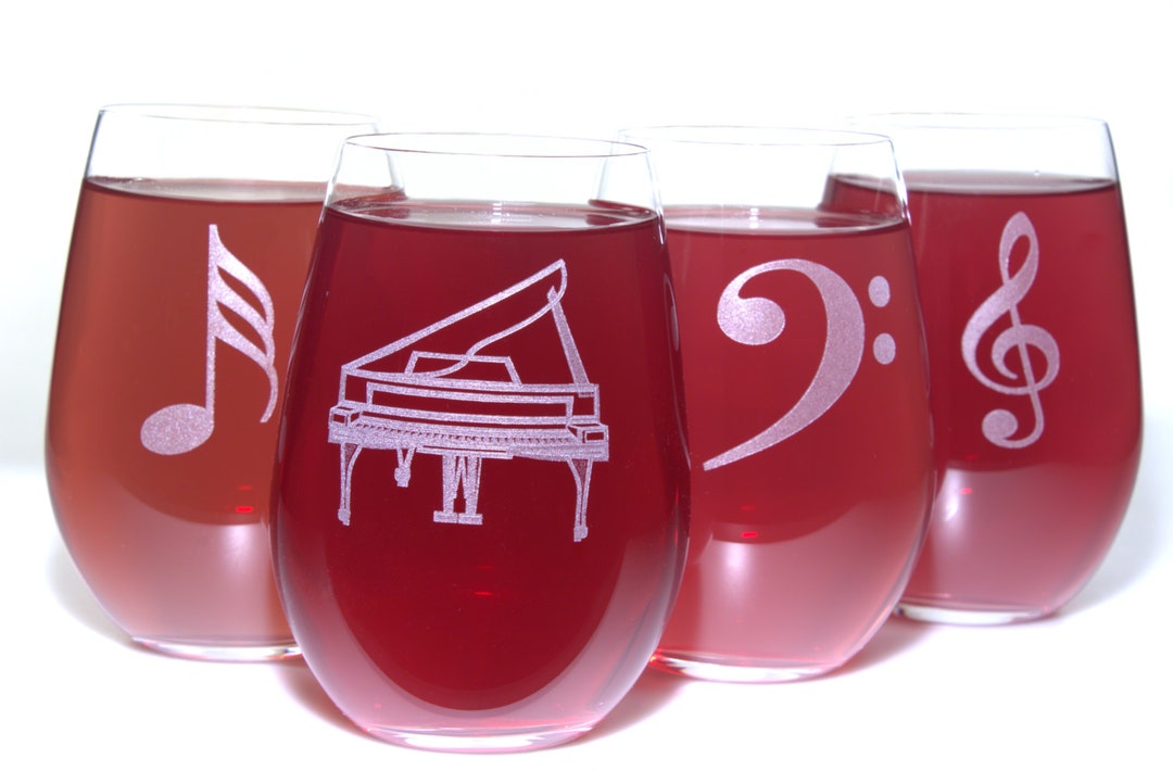 Piano and Music Notes Wine Glass Set - Optional Side 2 Engraving ...