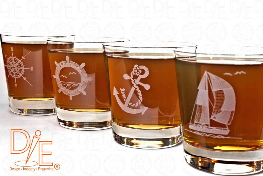 Crystal Rocks Glass Set of Four With Nautical Art by Design Imagery ...