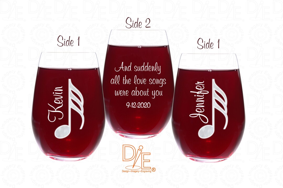 Music Note Wine Glasses Personalized and Engraved on Both Sides Highly ...