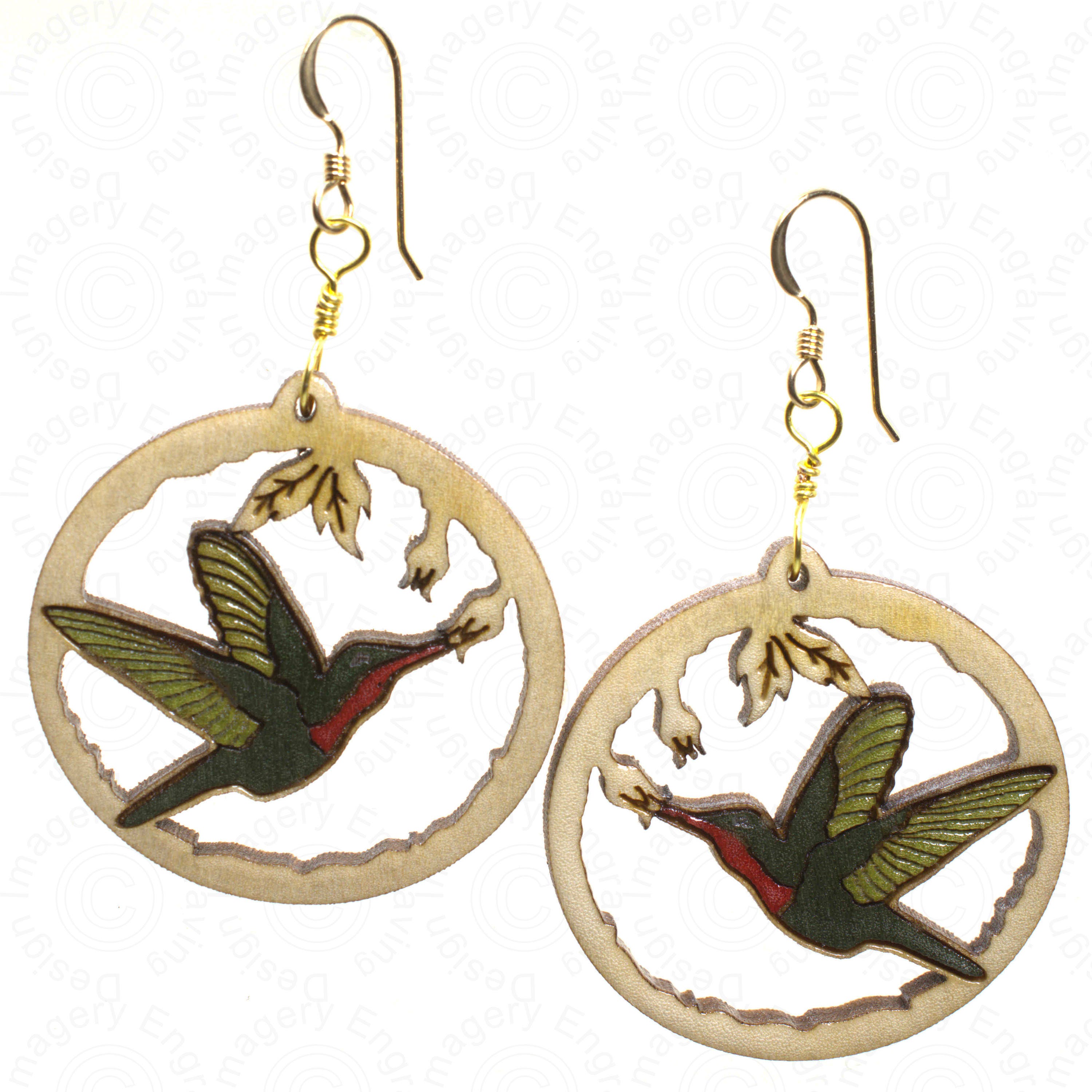 Hummingbirds on Curly Maple Wood Inlay Earrings on 14K Gold | Etsy