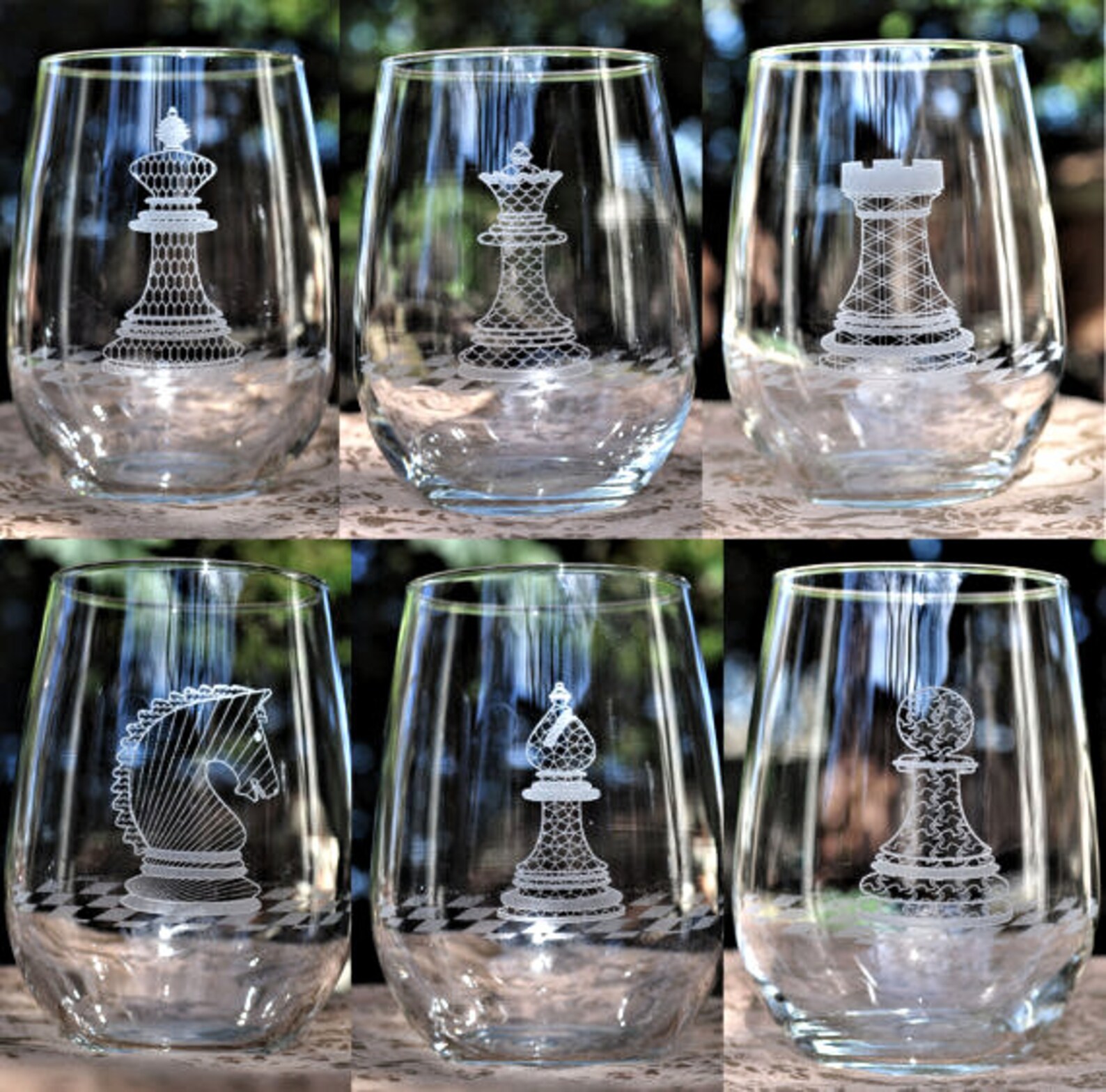 Chess Wine Glasses Stemless Set of Six With Complimentary Side - Etsy