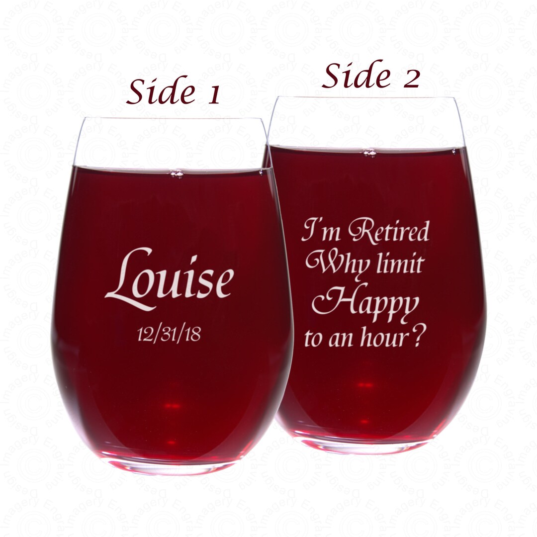 Personalized Retirement Wine Glass: Engraved Crystal, Stemmed or ...