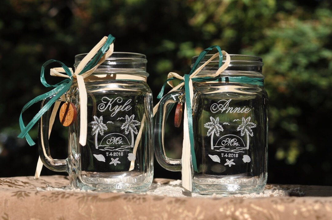 Palm Tree Tropical Beach Wedding Mason Jar Set by Design Imagery ...